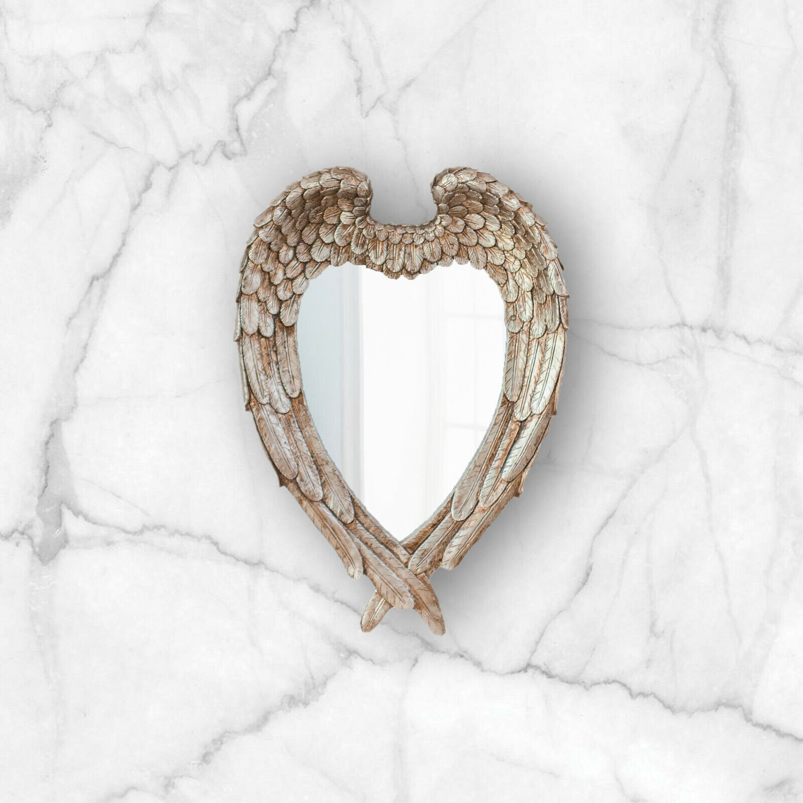 Large Antiqued Silver Angel Wings Mirror Vintage Ornate Heart Wall ...