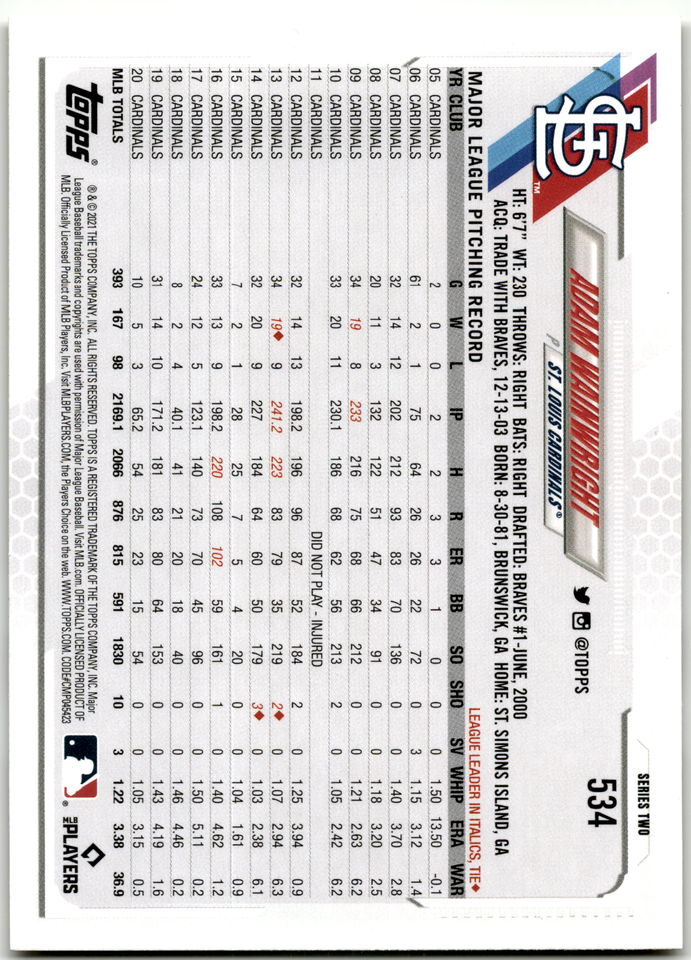 2021 Topps Series 2 Adam Wainwright Gold Foil | eBay