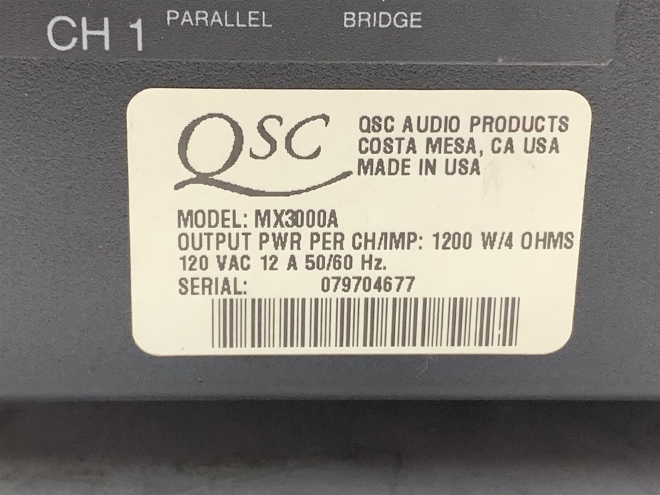 QSC MX3000A MX-3000A Dual Monaural Stereo Power Amplifier PA Amp ...