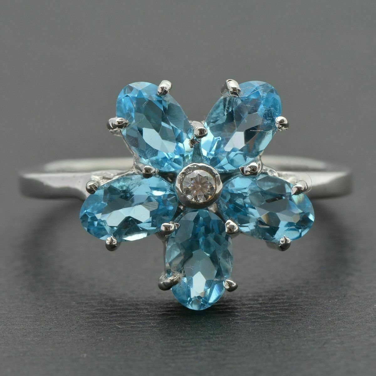 Blue Topaz Flower Ring Sterling Silver flower Anniversary ring 4x6 mm Oval topaz | eBay UK