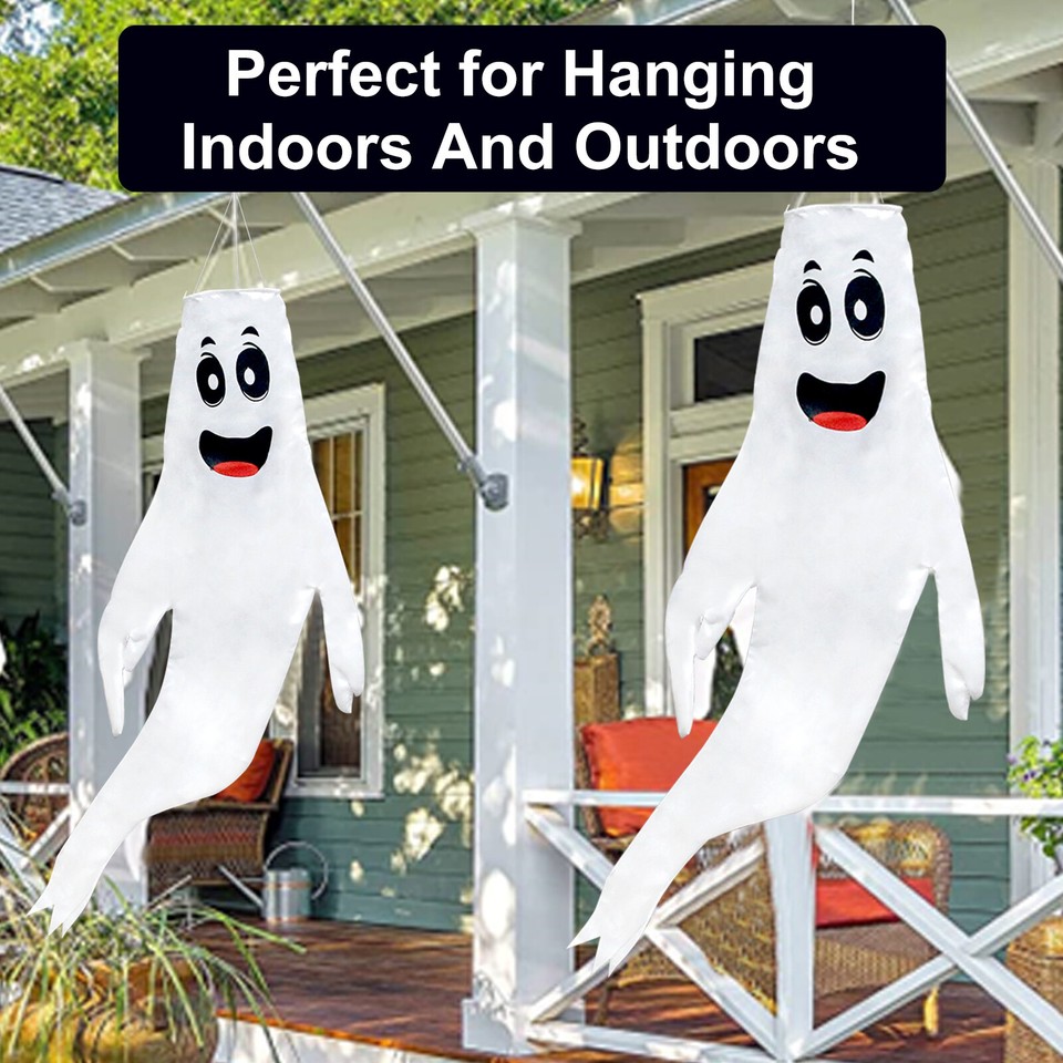 2Pcs 60“ Halloween Windsocks Hanging Ghost Decoration Flag Wind Socks ...