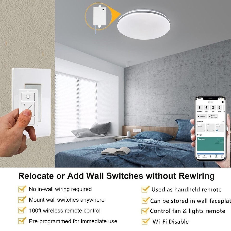 Smart Wireless Dimmer Switch & Receiver Ki No wiring Remote Control ...