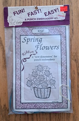 Vintage Pretty Punch Ribbon Needle Punch Embroidery Kit Spring Flowers ...