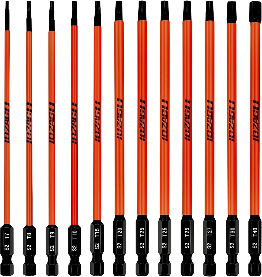 12Pcs Long Torx Bit Set 6-Inch (152Mm), T7 to T40, Magnetic Security ...