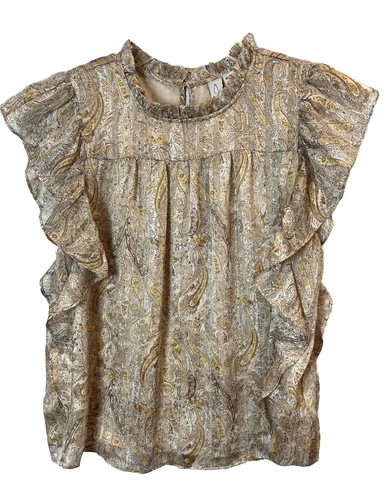 Joie Top Womens M Paisley Metallic Chiffon Sleeveless Ruffle Flutter ...