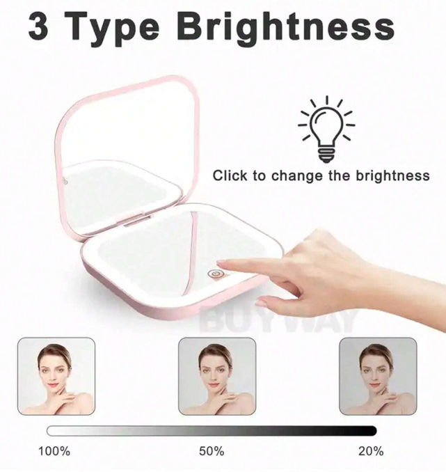 1pc Compact Mini LED Vanity Mirror - 2X Magnifying Portable Makeup ...