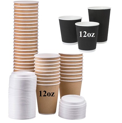 12oz Insulated Craft Paper Cups Tea Coffee Hot drinks Disposable Ripple ...
