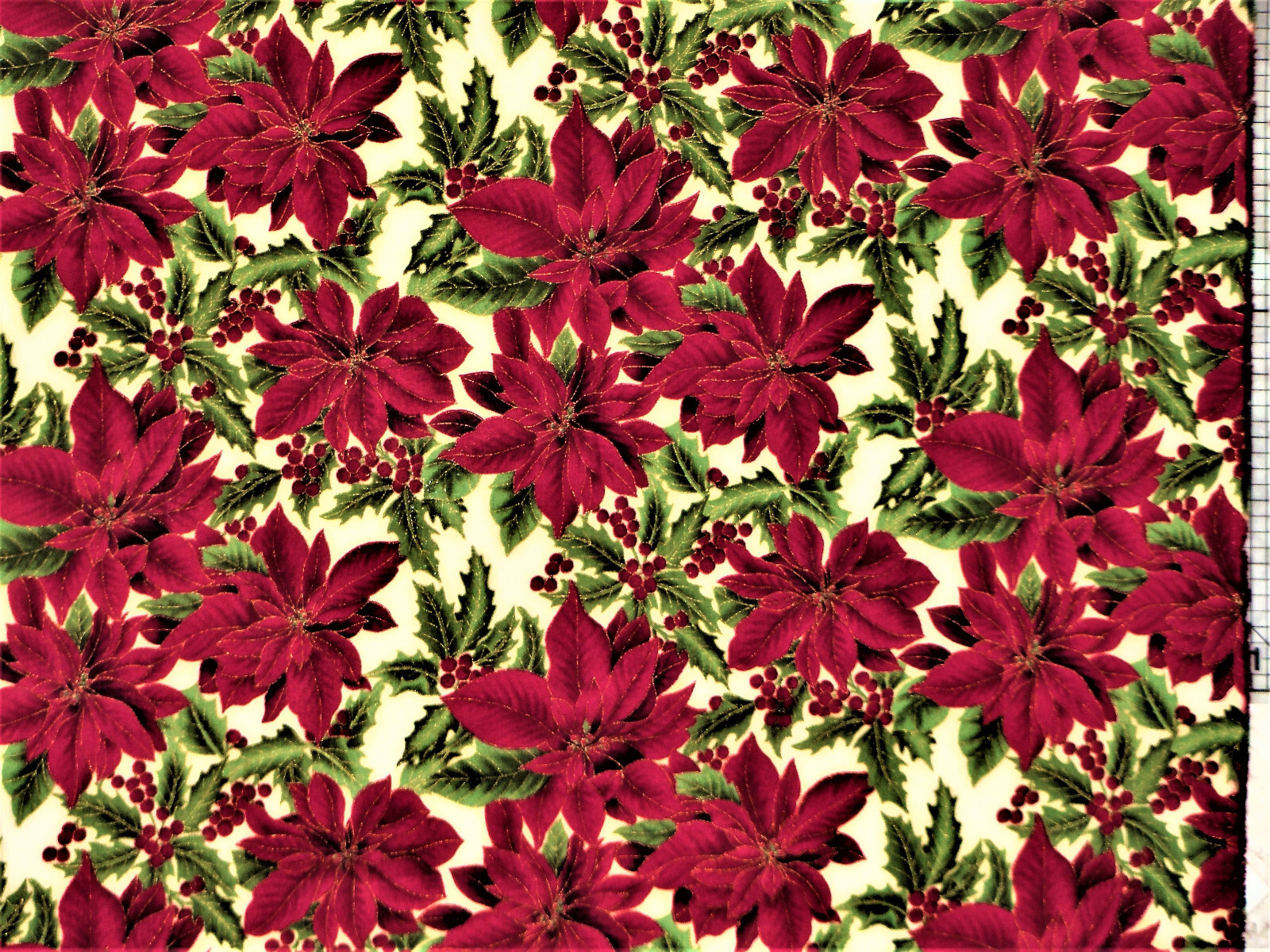Hoffman CHRISTMAS COTTON FABRIC POINSETTIA TREES CARDINAL BERRIES ...