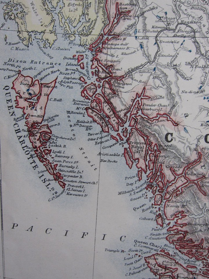 1912 Landkarte ~ Dominion Von Kanada Britisch Columbia Queen Charlotte ...