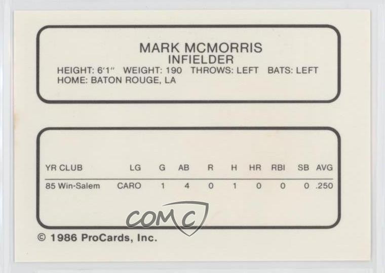 1986 ProCards Winston-Salem Spirits Mark McMorris 2p7 | eBay UK