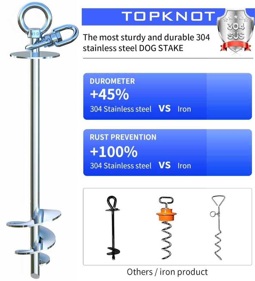 Dog Tie Out Stake,Heavy Duty Dog Run-304 Stainless Steel Stake,360 ...