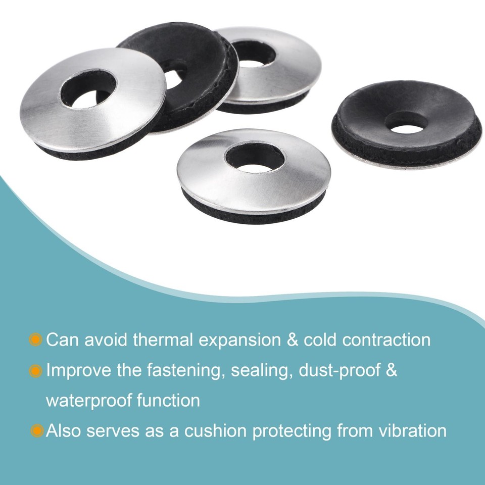 100pcs Bonded Sealing Washers 16x5.5x2.8mm Stainless Steel EPDM Screw ...