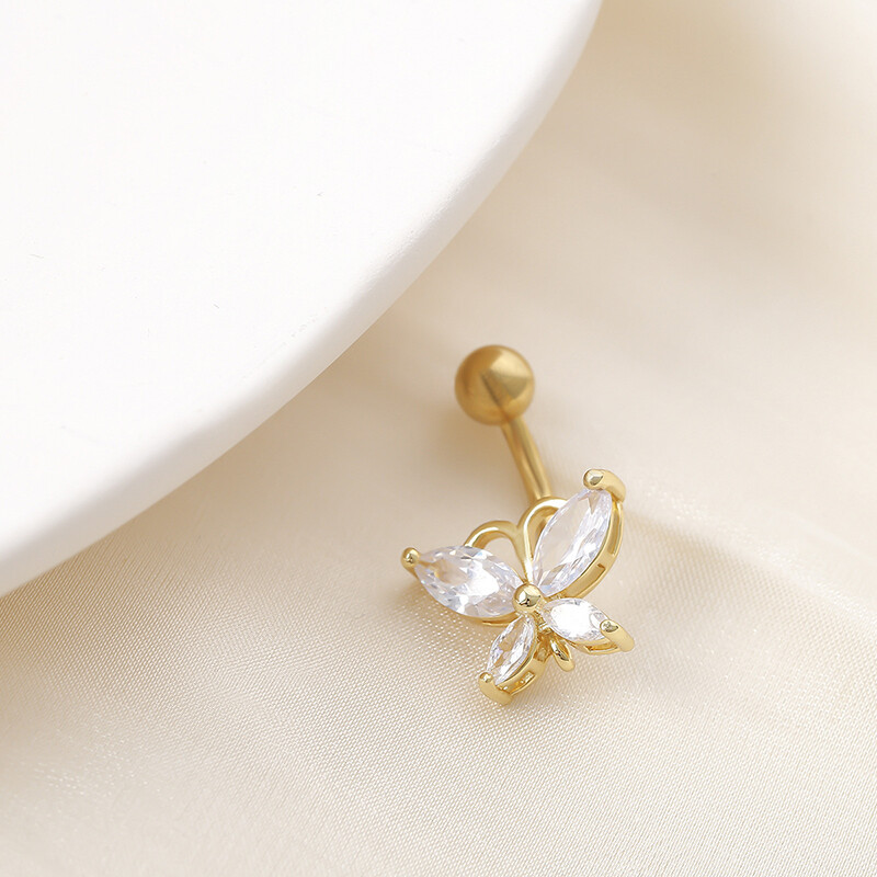 Stainless Steel Butterfly Crystal Helix Navel Rings Belly Piercing Body ...