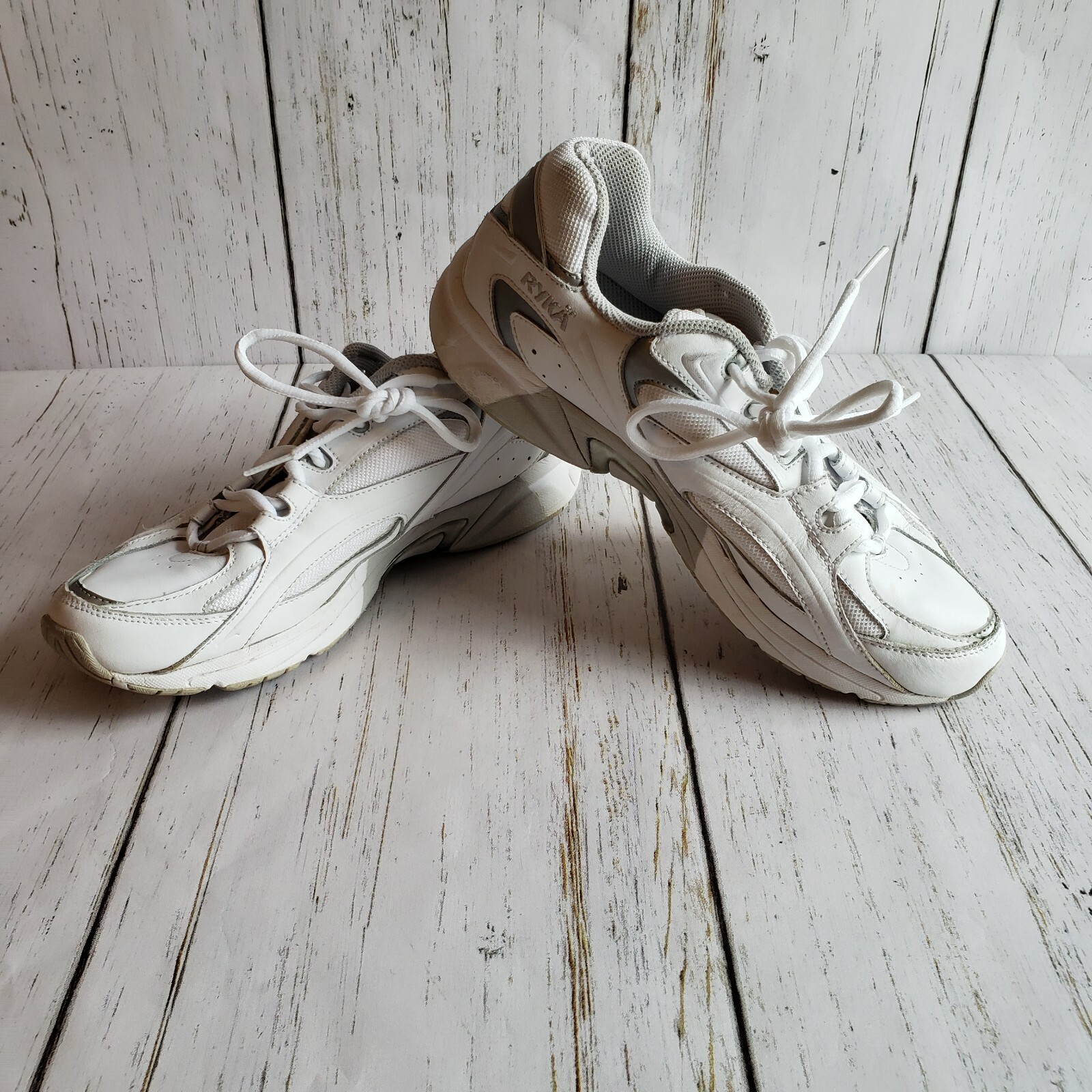 Ryka Womens 9.5 M Sport Walking Athletic Shoes White/Gray Trim Leather ...