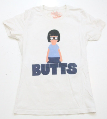 Medium Butts Ladies Graphic Tee T-Shirt White Cotton Poly Short Sleeve ...