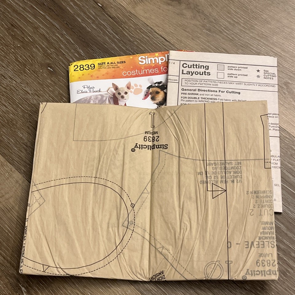 Simplicity #2839~ Costume For Dogs~ Sewing Pattern~ Bee~Lion~Cow~Elvis ...