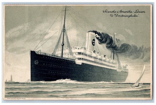 New York NY Postcard Svenska America Line S/S Drottningholm 1920 Posted ...