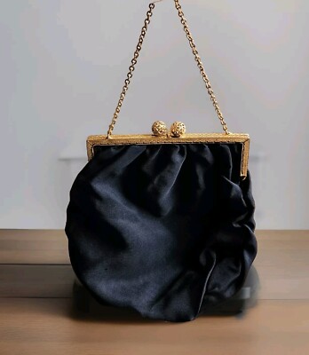 Vintage 1920s Black Fabric Evening Pouch With Gold Frame And Chain ...