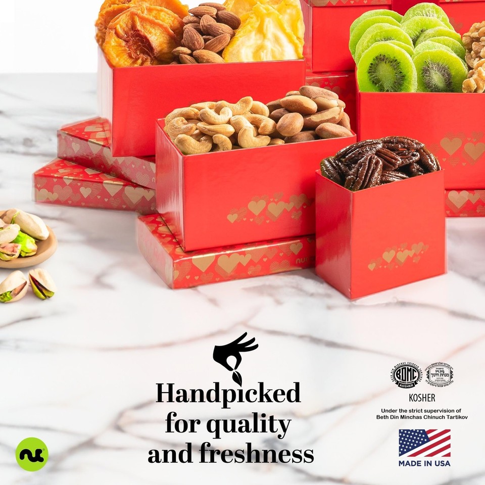 Nut Cravings Dried Fruit & Nut Gift Tower | Red Box, Ribbon |12-Piece ...