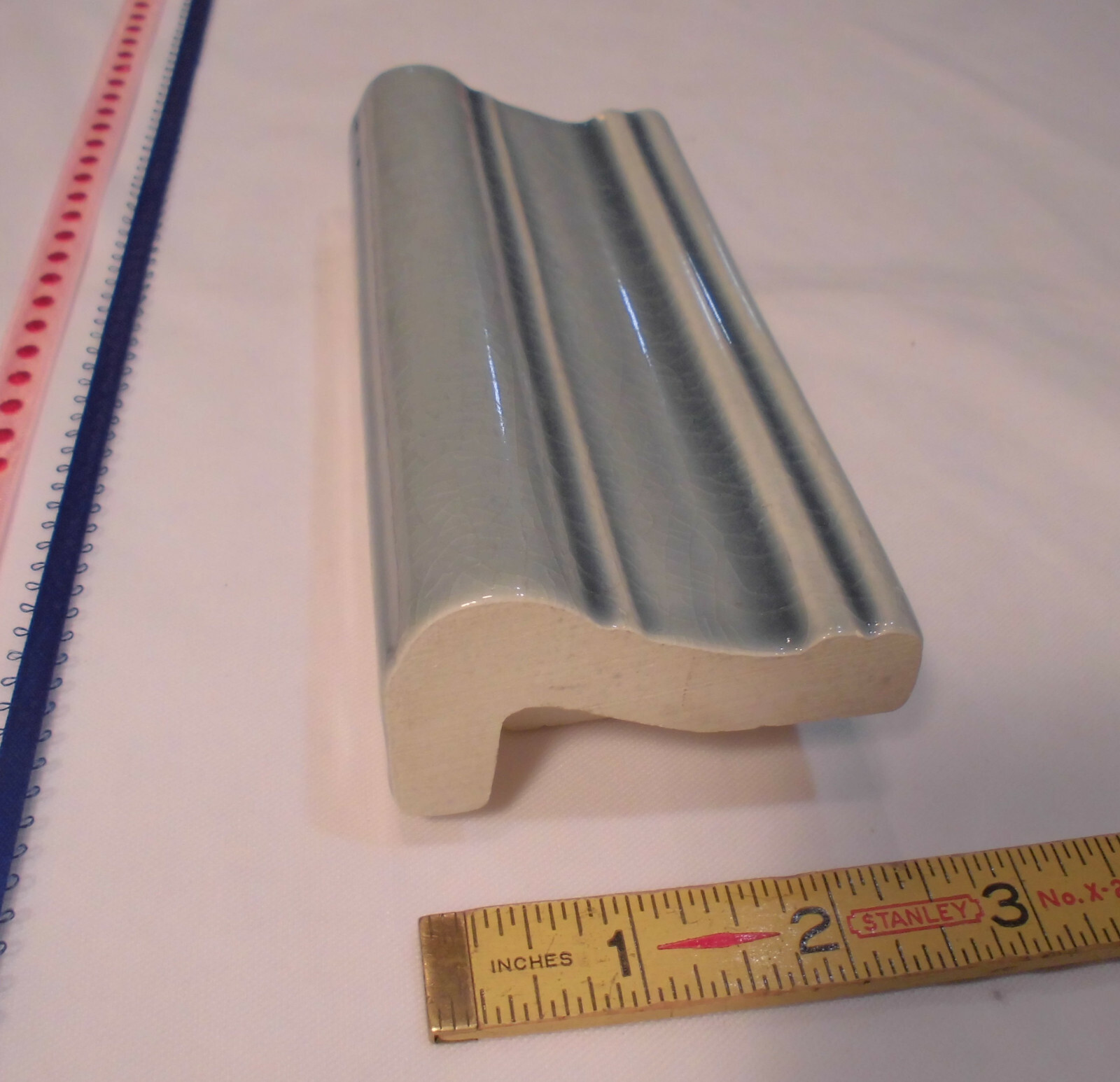 1 pc. *Blue Gray* V Cap Ceramic Trim Tile; Counter Top Edging; Crackle ...