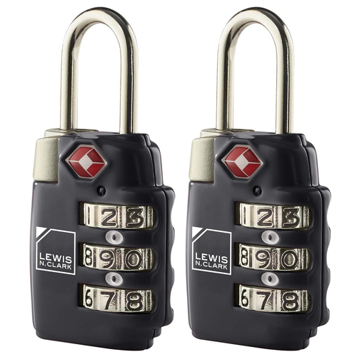 2x Lewis N Clark TSA Combi Lock Travel Luggage Padlock - Black | eBay