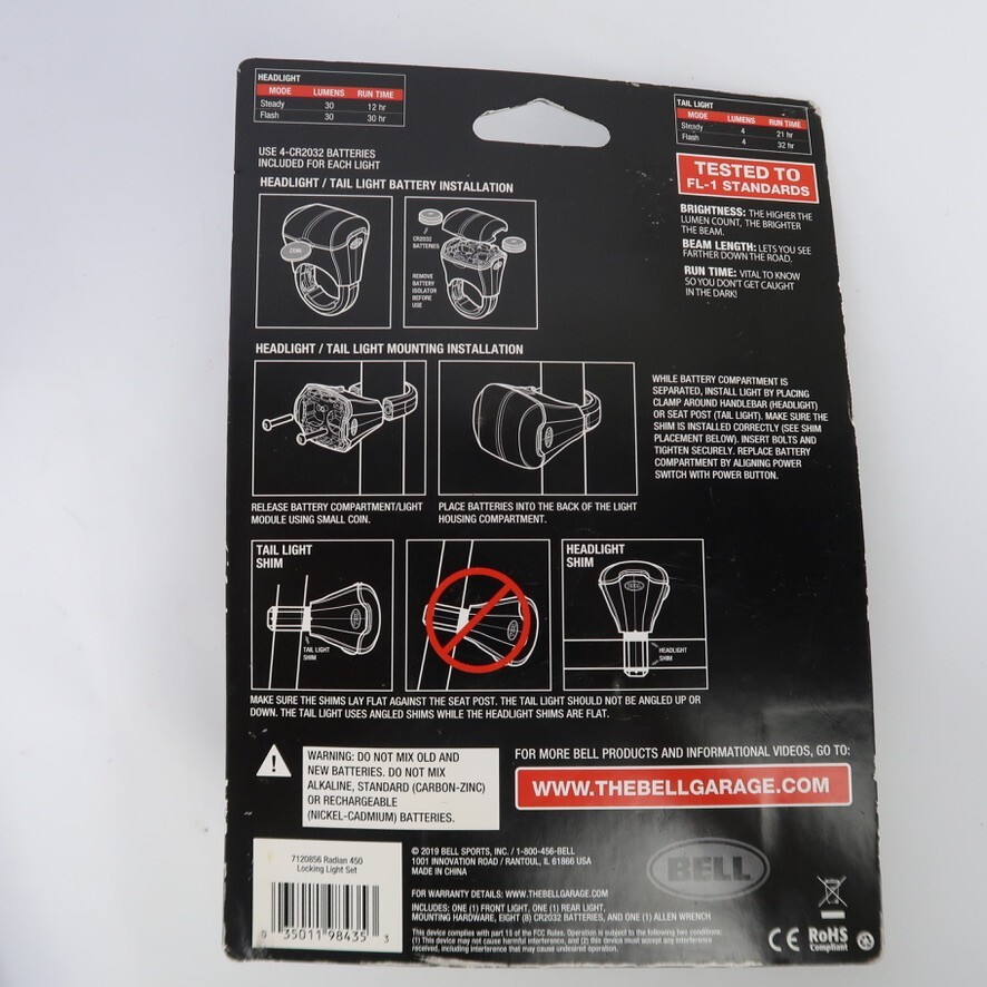 Bell Radian 450 Locking Bicycle LED Light Set 7076330 H6 for sale ...
