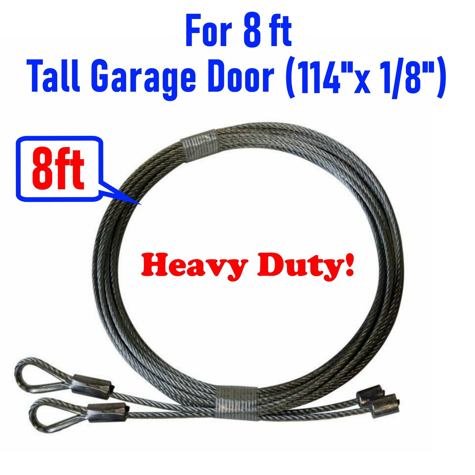 Garage Door Cables 1/8 Pair Torsion Spring (7ft, 8ft, 9ft, 10ft,11ft ...