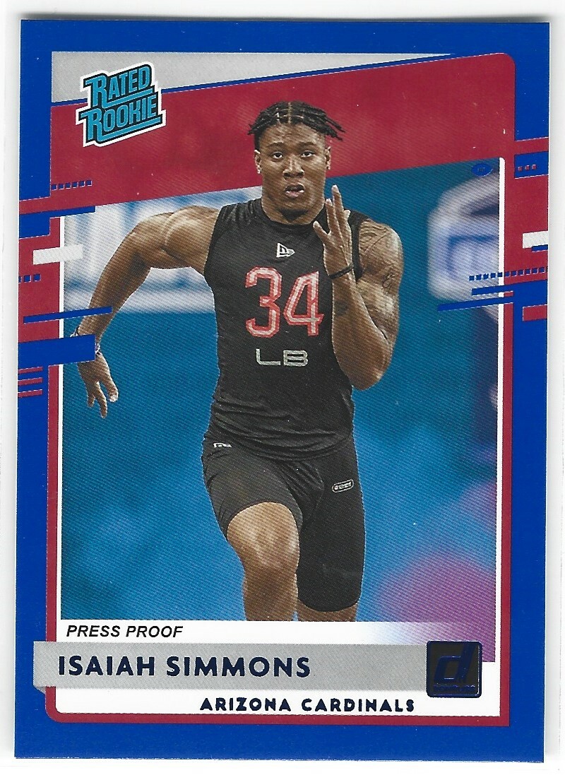 ISAIAH SIMMONS 2020 DONRUSS BLUE PRESS PROOF ROOKIE CARDINALS CLEMSON ...
