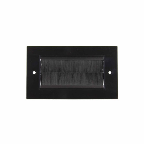 Black Double Gang Wall Plate / Face Plate with Black Brush Cable Entry ...