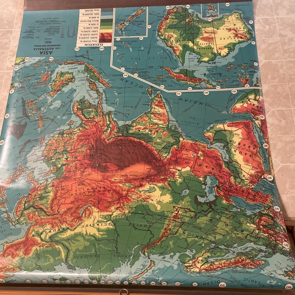 Vintage Weber Costello Pull Down Map Of Asia And Australia | eBay