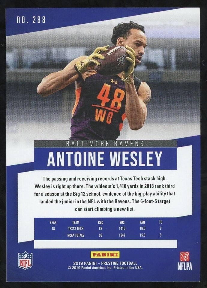2019 Panini Prestige Antoine Wesley Rookie Red #/399 Baltimore Ravens ...