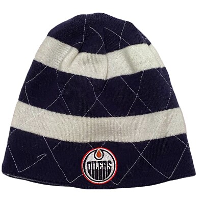 Edmonton Oilers Beanie Hat Toque Reversible Navy Blue And White NHL ...