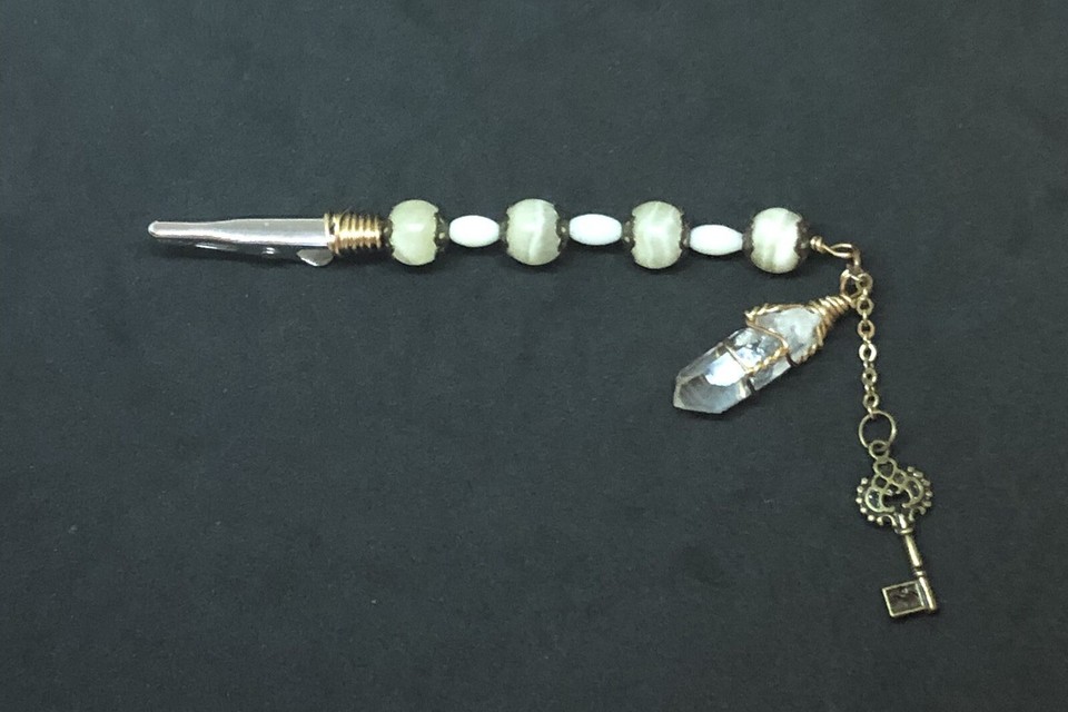 Aragonite & Bone Roach Clip, Quartz Crystal, Key Charm, Beaded Roach ...