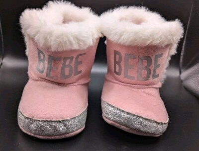 New Bebe Baby Boots size 3 6-9 Months Faux Fur Pink Silver Glitter | eBay