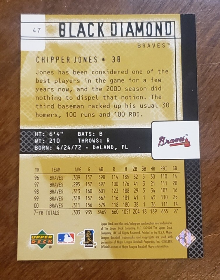 2000 Upper Deck Black Diamond #47 Chipper Jones Atlanta Braves HOF | eBay