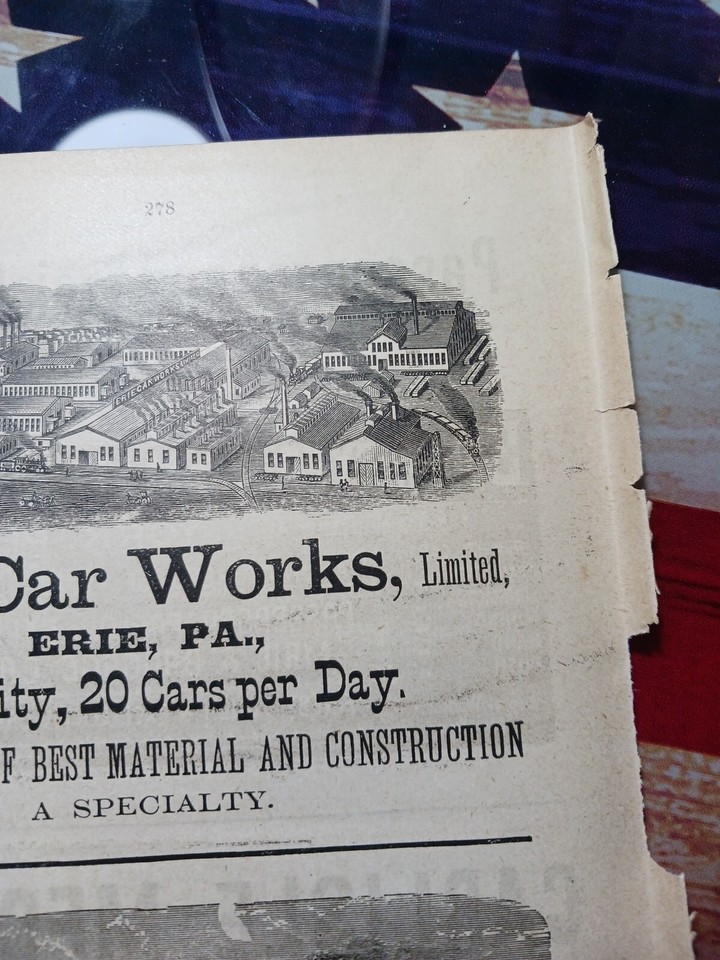1889 Print Ad ~ 2 Erie PA Railroad Ads DAVENPORT & FAIRBAIRN Erie Car ...