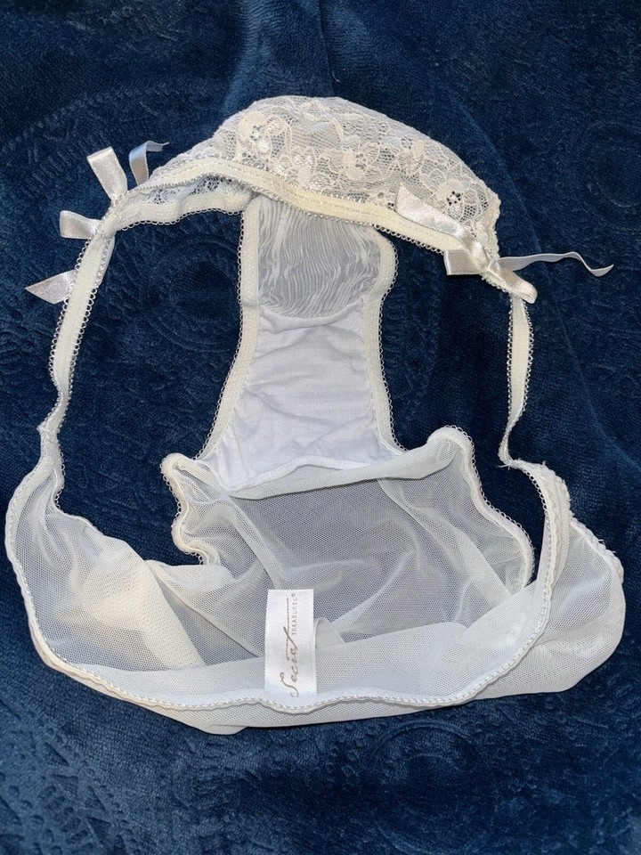 Vintage Secret Treasures String Bikini Panties Mesh & Lace Sheer White ...