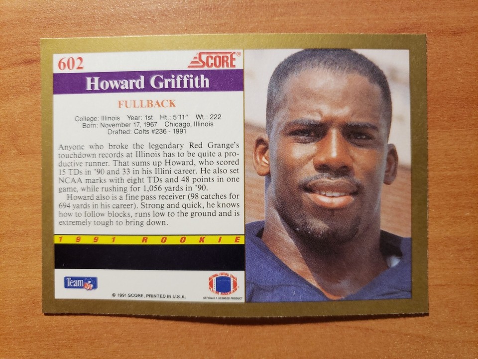 1991 Score #602 Howard Griffith - Rookie - NFL - Fresh Pull | eBay
