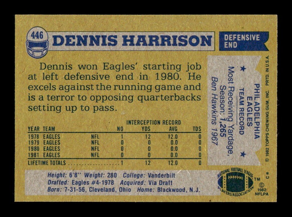 1982 Topps #446 Dennis Harrison RC | eBay