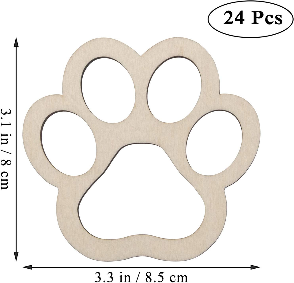 24Pcs Paw Shaped Wooden Cutouts Dog Cat Claws Cutouts Unfinished Wood ...