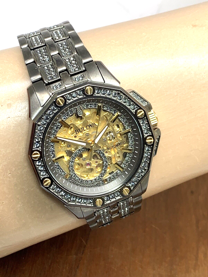 Bulova Men's Watch 98A293 Automatic Skeleton Dial Black Gunmetal ...