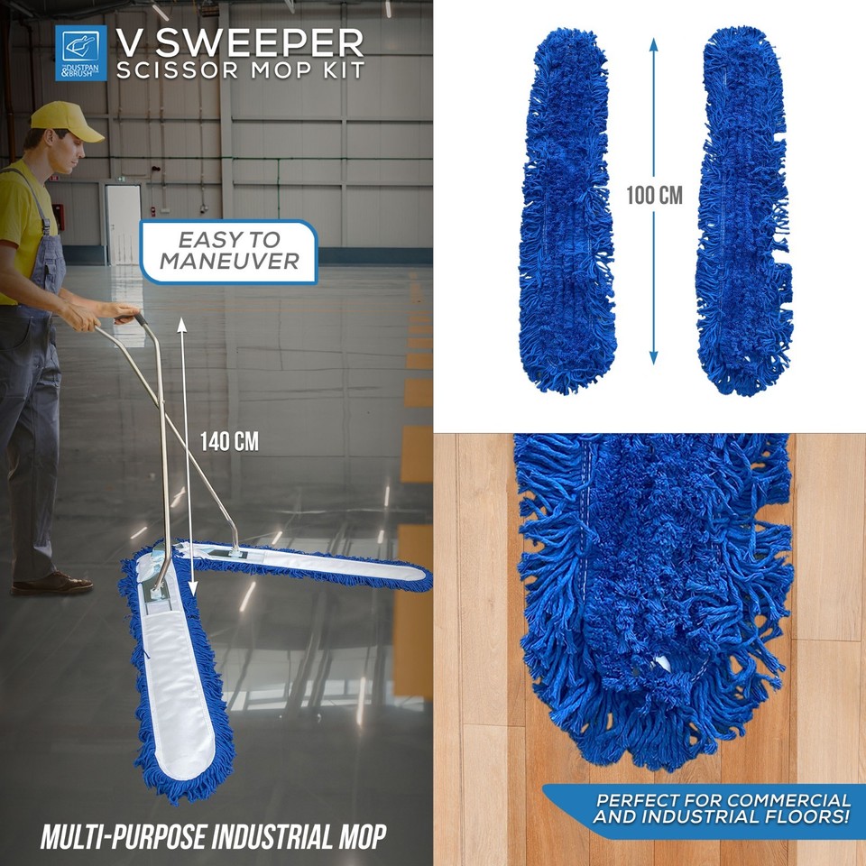 V Sweeper Kit 100cm Large Floor Mop Wide Cleaning Scissor Action ...