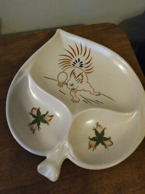 Vintage Torbay Pottery Company Leaf Shape Fruit & Nut Dish Squirrel and ...