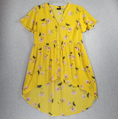 Torrid Lexie Babydoll Chiffon Tunic Womens 00 M Yellow Pink Flowers ...