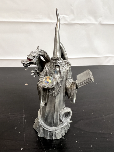 Ray Lamb: Perth Pewter Wizard w/ Spellbook & Dragon, 1988 Partners # ...