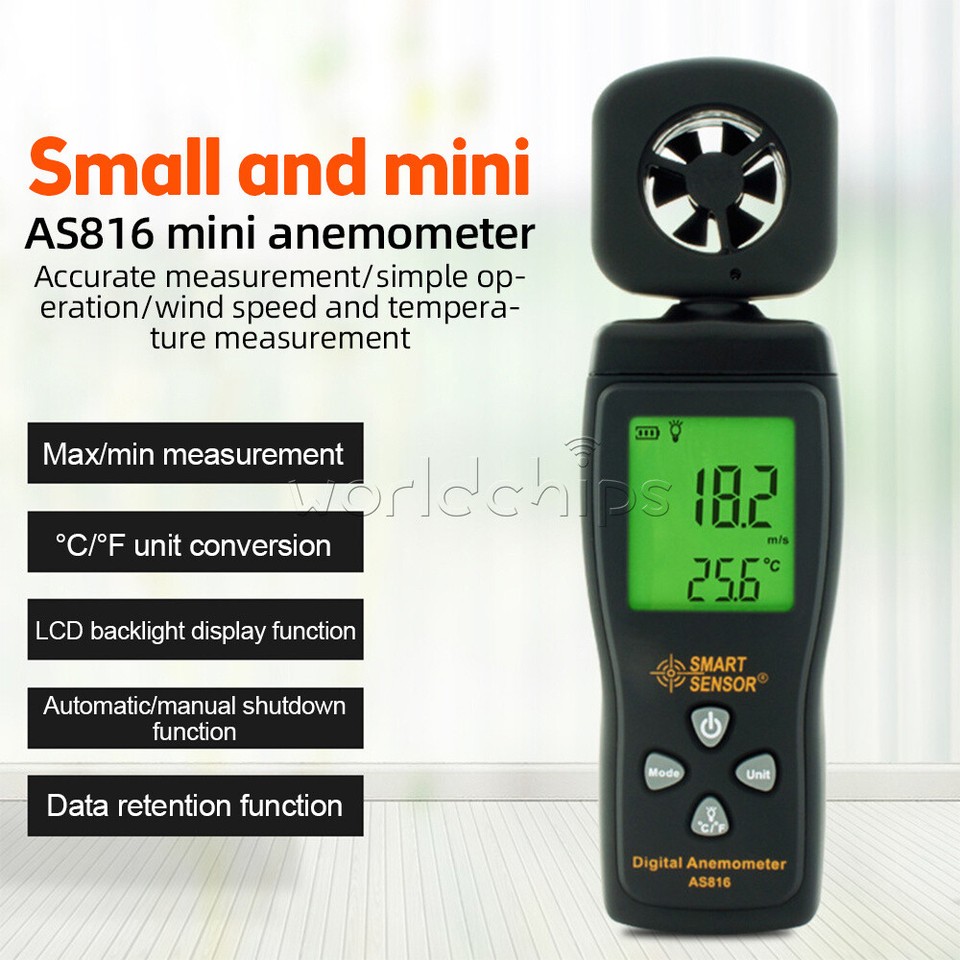 AS816 Anemograph Air Flow Meter Anemometer Handheld Digital Wind Speed ...