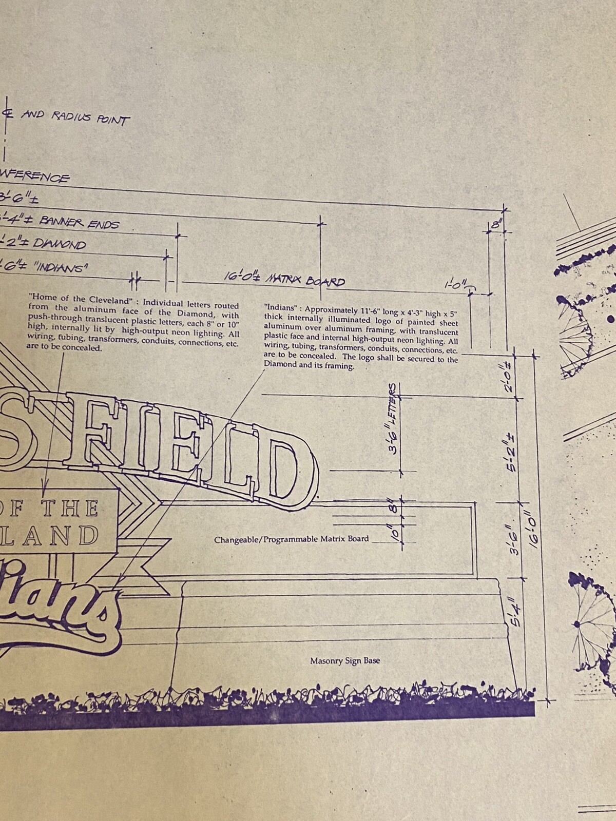 Original 1994 Cleveland Indians Jacobs Field Design Blueprint Sign 2 | eBay