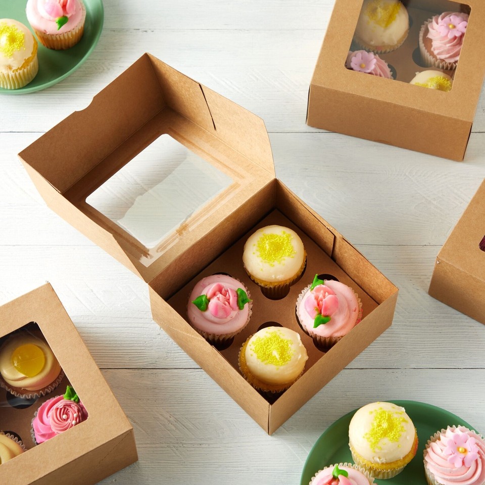 24 Pack Cupcake Containers with Windows, 6x6 Kraft Paper Boxes for ...