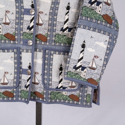 Vintage 90s Lighthouse Sail Boat Women's Jacket LARGE Tapestry Coastal ...