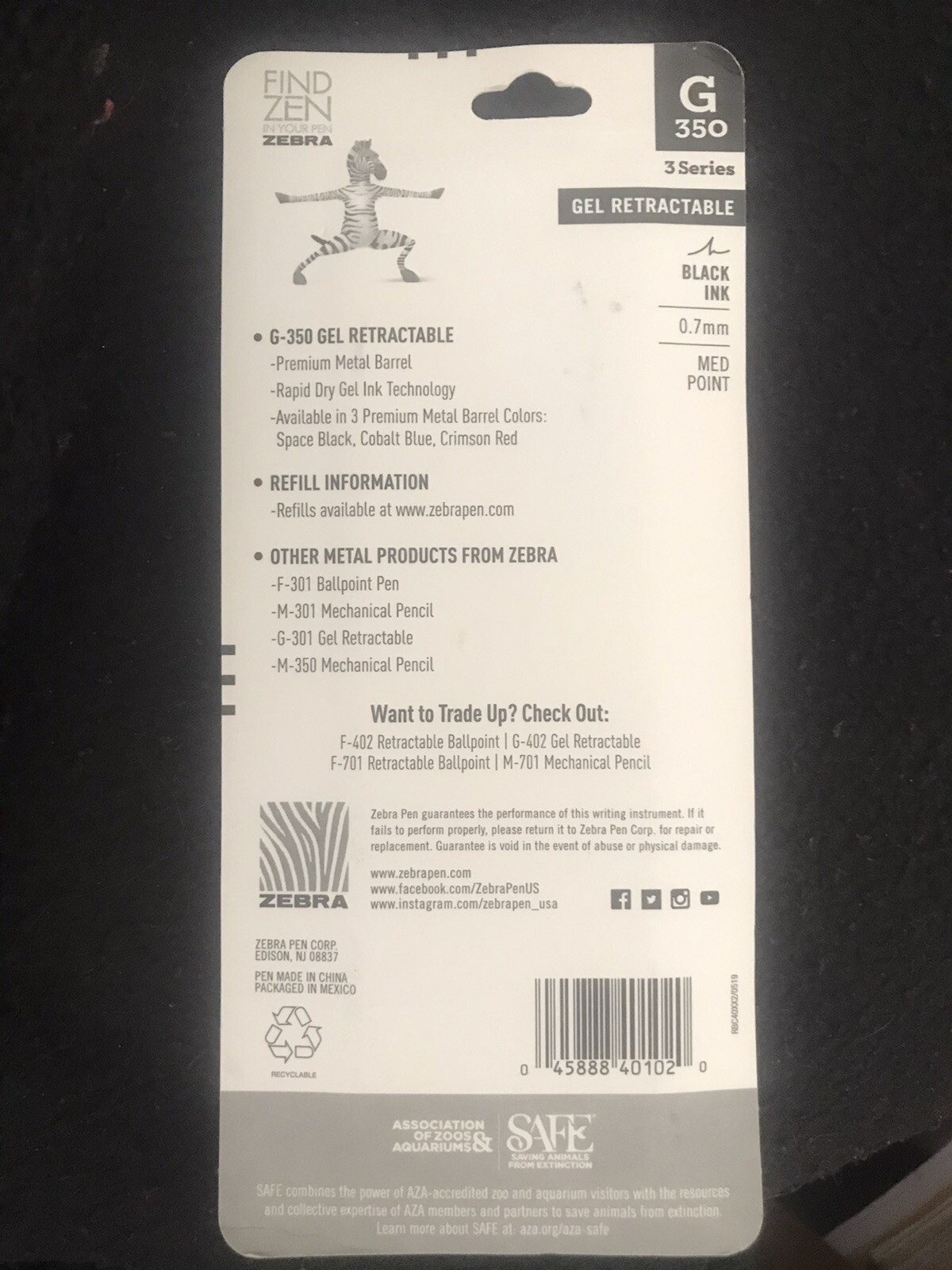 (2) Zebra G350 Gel Retractable Med Point Metal Barrel Ink Pen Black ...